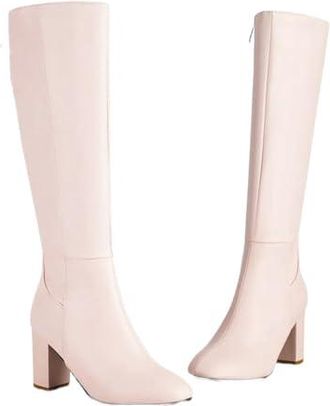 Generic Bottes hautes décontractées en cuir synthétique avec talon épais et fermeture éclair latérale, grande taille, 2, 39 EU