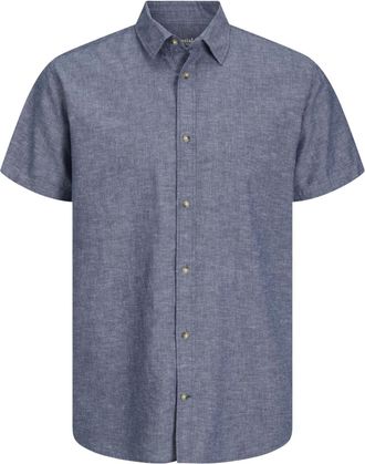 Jack & Jones Herren JJESUMMER Linen Shirt SS SN Langarmhemd, Faded Denim, S