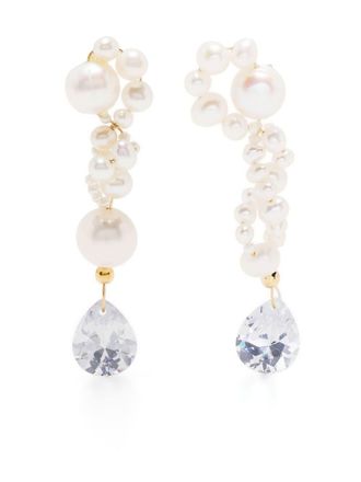 Completedworks boucles doreilles pendantes en or 14ct &agrave; perles - Blanc
