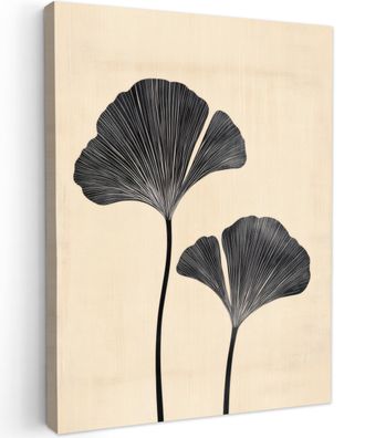 MuchoWow © Bild auf Leinwand 30x40 cm Schlafzimmer Bilder Badezimmer Wand Deko Wohnzimmer Modern Wanddeko Bilderwand Geschenk Blätter - Minimalistisch - Schwar