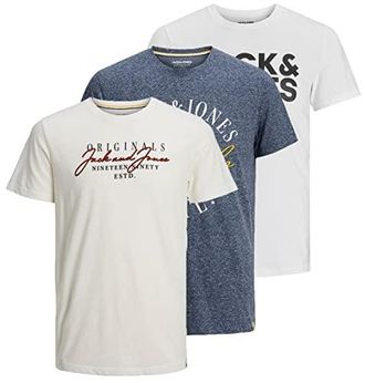 Jack & Jones Lot de 3 t-shirts pour homme avec logo et col rond, Lot de 3 (Brat), L