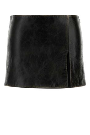 Miu Miu Leather Mini Skirt - Black
