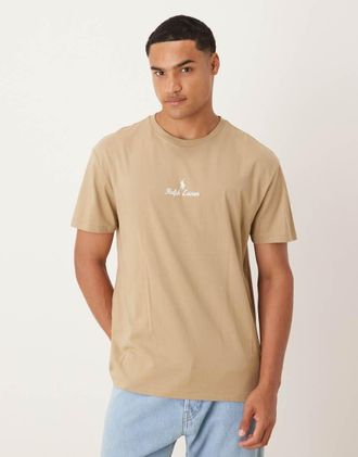 Polo Ralph Lauren T-shirt classique oversize avec logo emblématique manuscrit au centre - Beige-Neutre
