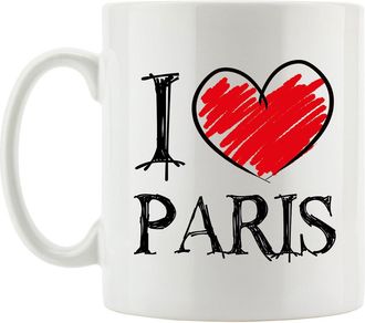 Pixxprint I Love Paris Fun Tasse, ca. 300ml Fassungsverm&ouml;gen, Keramik Wei&szlig;, Sp&uuml;lmaschinenfest