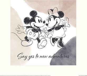 Disney Bedruckt Say Yes to New Adventures, Mickey & Minnie Mouse (40 cm x 40 cm) (Schwarz/Weiß)