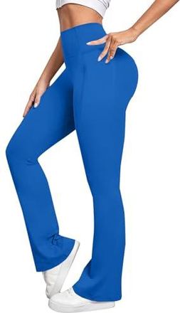 Generic Pantalon de yoga pour femme avec taille, jambe large, sans traces disgracieuses, jambes l&eacute;g&egrave;rement &eacute;vas&eacute;es et leggings pour femme taille longue, bleu,
