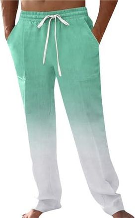 Generic Pantalon surdimensionn&eacute; en coton et lin pour homme, d&eacute;contract&eacute; et tendance, couleur unie, d&eacute;grad&eacute; de couleur, pantalon de plage en lin, pantalon l&eacute;ge