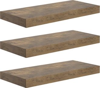 Woltu Wandregal Wandboard B&uuml;cherregal Regale f&uuml;r Deko Wandablagen aus MDF Holz, 3er Set H&auml;ngeregal Vintagebraun