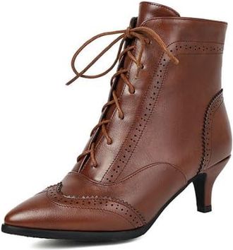 Generic Bottines &agrave; lacets pour femme avec talon et bout pointu - Style vintage - Style vintage - Chaussures d&eacute;contract&eacute;es dhiver, caf&eacute;, 40.5 EU