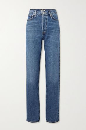 A Gold E Jean Droit Taille Haute En Coton Biologique 90s Pinch Waist Long - Net Sustain - Bleu