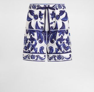Dolce & Gabbana DG EXCLUSIVE Dolce & Gabbana Shorts Aus Popeline Mit Majolika-print - Frau Hosen Und Shorts Drucken 44