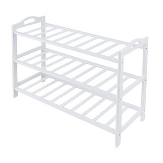 Relaxdays Schuhregal, HxBxT: 48 x 70 x 25 cm, Bambus, 3 Ebenen, f&uuml;r 9 Paar Schuhe, Schuhst&auml;nder mit Gitterablagen, wei&szlig;