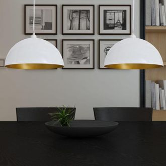 vidaXL Vidaxl - Plafonnier semi-sph&eacute;rique 2 pcs - Hauteur r&eacute;glable 0-132 cm - M&eacute;tal blanc et dor&eacute; - Douille E27 - Tension 220-240V