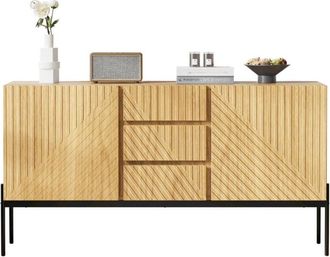 Liberte Buffet 150x40x75 cm, avec 2 portes et 3 tiroirs, pieds métalliques,,Bois