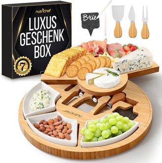 Nutrichef NutriChef K&auml;sebrett Servier-Set - Inklusive Schneide-Messer, Keramik-Schalen, Kreidemarker und Schiefertafeln, Fleckenresistent & Einfach zu Reinigen,