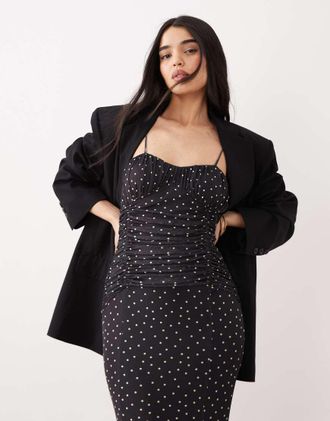 Asos Kleid aus Netzstoff mit Schwalbenschwanz, Polka Dots und kontrastierendem Einsatz an der Brust-Bunt