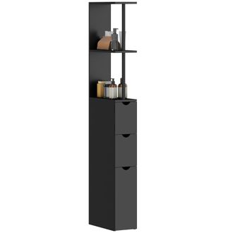 HOMCOM Badezimmers&auml;ule, Badezimmerschrank, mit Schubladen, offenen Regalen, Schrank, 15 x 33 x 136 cm, schwarz