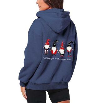 Generic Sweat &agrave; capuche de sport d&eacute;contract&eacute; &agrave; manches longues avec cordon de serrage et fermeture &eacute;clair pour femme, bleu, XXL