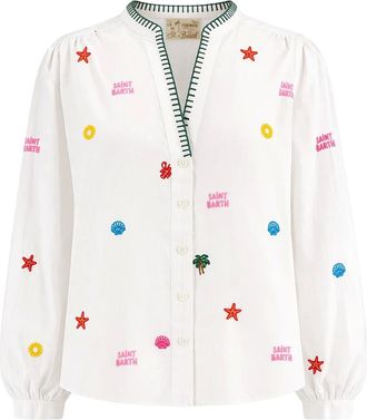 MC2 Saint Barth Femme, Blouses et Chemises, Blanc, Taille: 36 FR Allover Sea Shirt