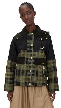 Barbour Elaine Veste imperm&eacute;able Barn pour femme, Vert olive/noir, 4