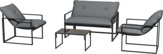 OUTSUNNY Set Da Esterno 4 Pezzi Con Divanetto, 2 Poltrone E Tavolino Nero