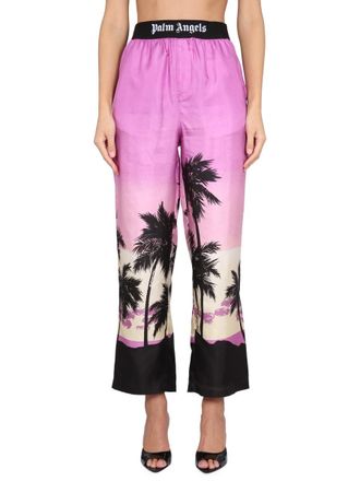 Palm Angels Sunset Print Viscose Trousers - Purple