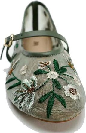 Generic QXDZSW Ballerines plates pour femme Printemps été OES brodées Floral Me Clog SLE Chaussures décontractées, Vert, 37.5 EU