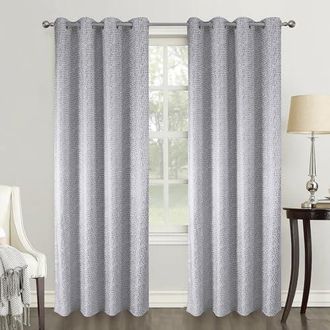 HOME MAISON Homemaison Verdunkelungsvorh&auml;nge, geometrischer Stil, Polyester, gepr&auml;gtes Quadratmuster, f&uuml;r Wohnzimmer, Schlafzimmer, Fenster, 140 x 260 cm, Hellgra