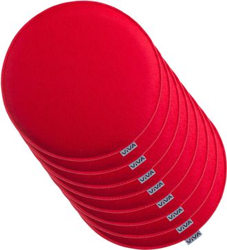 Brandsseller 8er Set Sitzkissen aus Filz Ø 35x2 cm - Robuste Stuhlauflagen für innen und außen, rundes Sitzpolster, strapazierfähiges Kissen für Stühle - Rot