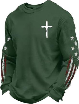 Generic Sweat-shirt gaufr&eacute; pour homme avec imprim&eacute; croix, manches longues, col rond, coupe ample, confortable, respirant, v&ecirc;tements de sport pour le printemps