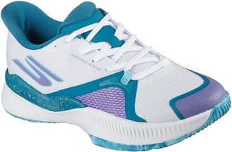 Skechers Tennis State Champ Baskets à enfiler mains libres pour femme, Blanc/turquoise/violet, 37.5 EU