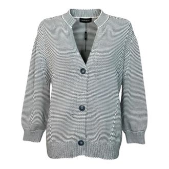 Repeat Zweifarbige Baumwoll-Streifen-Strickjacke - - Knitwear - Damen - Blau - XL