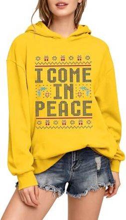 Generic Sweat à capuche de Noël pour femme - Manches longues - Tendance - Imprimé de Noël - Personnalisé et intéressant - Pour lautomne et lhiver - Veste légè