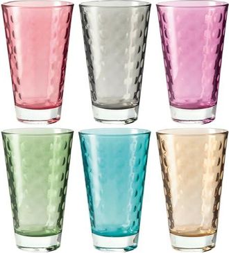 Leonardo Leonardo Optic Trink-Gläser 6er Set, buntes Gläser-Set mit Muster, spülmaschinengeeignete Saft-Gläser, Glas Trink-Becher in 6 Farben, bunt, 300 ml, 04