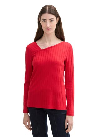 Tom Tailor Tom Tailor Damen Longsleeve mit asymmetrischen Ausschnitt, 36494 - Crimson, S