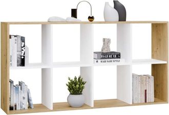 Topeshop Marion - Étagère modulable 8 cubes - Bibliothèque 8 cases - 147x30x75 cm - Artisan et Blanc