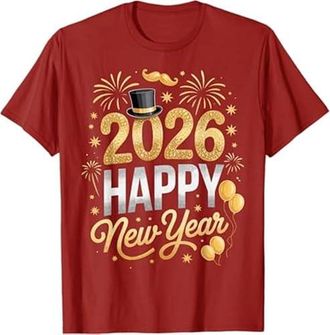 Keephen 2026 Bonne Ann&eacute;e Feu dartifice T-Shirt Femmes Feu dartifice Impression 3D T-Shirt Nouvel an Col Rond Manches Courtes Pullover Tops