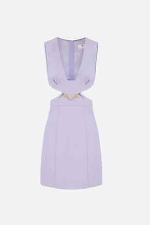Elisabetta Franchi Femme, Robes, Violet, Taille: 38 FR Mini-robe en cr&ecirc;pe stretch double &eacute;paisseur avec logo bijou