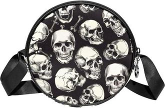 Generic Sac &agrave; bandouli&egrave;re rond pour femme, motif t&ecirc;te de mort, fleurs, petit sac &agrave; dos &agrave; bandouli&egrave;re avec fermeture &eacute;clair, bretelles r&eacute;glables, sac &agrave; main ro