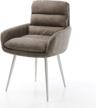 DELIFE Esszimmerstuhl Abelia-Flex mit Armlehnen Mikrofaser Taupe Vintage 4-Fu&szlig; konisch Edelstahl, Esszimmerst&uuml;hle