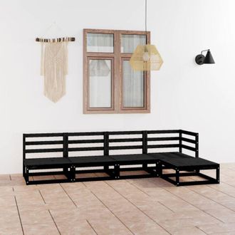 vidaXL Salon de jardin 5 pcs noir bois de pin massif Vidaxl