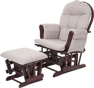 Mendler Mendler - Fauteuil à bascule HWC-C76, avec repose-pied, tissu - crème-gris