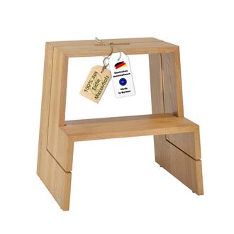 NATUREHOME Exklusiver Tritthocker Design von NATUREHOME: Nachhaltig, Massiv und Langlebig - EIN Meisterwerk aus Eichen-Holz, ge&ouml;lt 46 x 38 x 46 cm mit Tragegriff