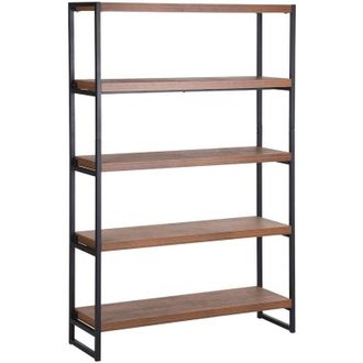Beliani Beliani - B&uuml;cherregal Dunkler Holzfarbton Schwarz mdf Platte Pulverbeschichteter Stahl 155 x 100 x 30 cm Klassisch 4 F&auml;cher Viel Stauraum Wohnzimmer