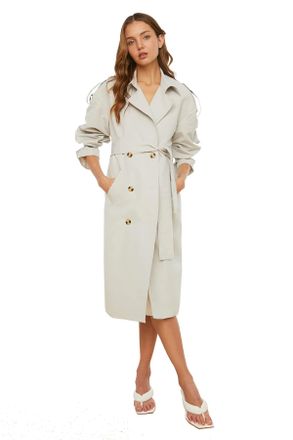 Trendyol Damen Trendyol Archbreaker Detaillierter Wasser der Lange Trenchmantel Trench Coat, Beige, 38 EU