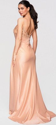 Ombre Abendkleid Maxikleid Abendkleid mit Pailletten & Schlitz Beige XL (kein Set, 1-tlg) Hoher Schlitz