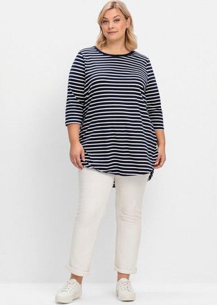 Sheego T-Shirt Longshirt. mit Streifen und Nacken-Reißverschluss