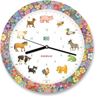 KooKoo KidsWorld Garden Love, Bauernhofuhr mit 12 echten Tierstimmen vom Land, Quarzwerk, 34cm