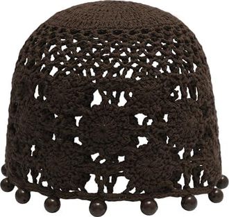ZLYC Bonnet en Coton pour Femme avec Motif tête de Mort et découpe Florale Faite à la Main, Café Perle, Taille Unique