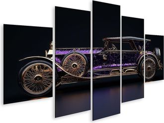 Islandburner Bild auf Leinwand Gl&auml;nzendes lila Klassikauto im Rampenlicht Bilder Wandbilder Poster